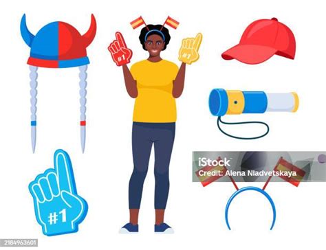 팬 속성 세트 축구 팬 캐릭터와 축구 응원 액세서리 축구 지원 벡터 일러스트 레이 션 Championship에 대한 스톡 벡터 아트 및 기타 이미지 Istock