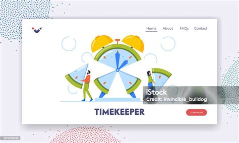 타임키퍼 랜딩 페이지 템플릿 시간 관리 및 프로젝트 작업 할당 개념 시계 얼굴을 나누는 캐릭터 도둑에 대한 스톡 벡터 아트 및