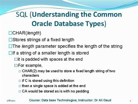 Contents Commonly Used Oracle Data Types Creating Table