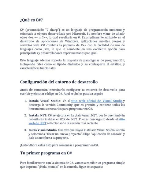 Qué Es C Pdf C Sharp Lenguaje De Programación Net Framework