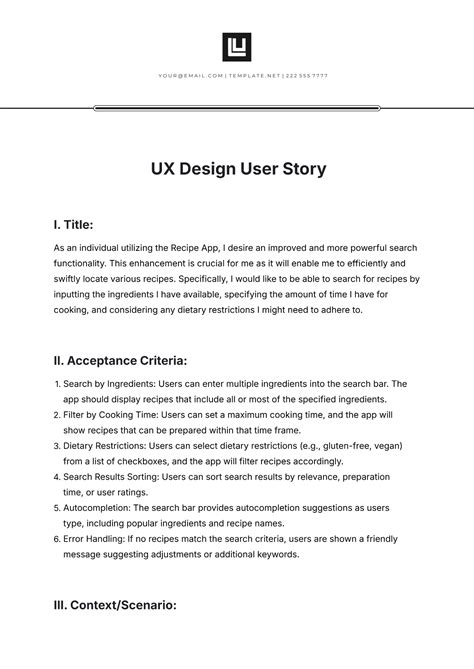 Free Ux Design User Story Template To Edit Online