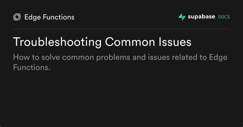 Troubleshooting Common Issues Supabase Docs