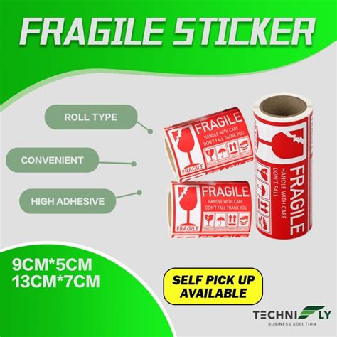 Pelekat Rapuh Roll 500pcs 9x5cm 13x7cm Fragile Sticker Roll 500pcs 9x5cm 13x7cm 易碎贴纸卷装