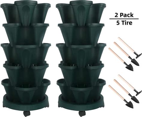 Gamexcel 5 Tier Green Pvc Stackable Vertical Planter