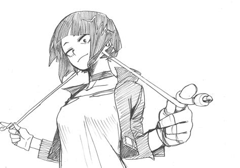 A Drawing Of A Woman Holding Two Swords In One Hand And Looking At The Camera