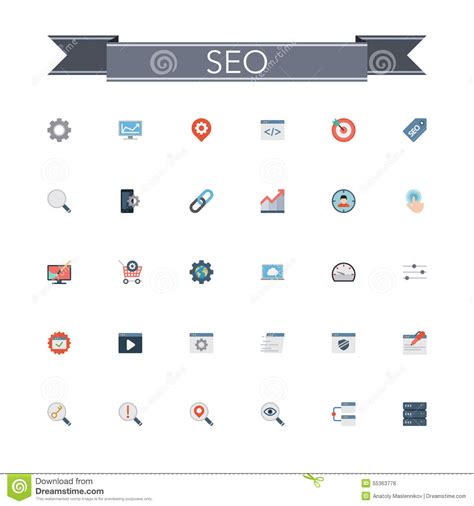 SEO Flat Icons Stock Vector Illustration Of Promotion