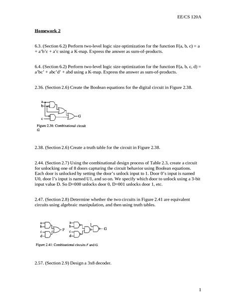 10 Questions On Logic Design Homework Ee 120a Docsity