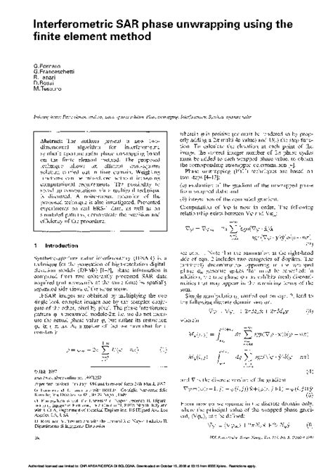Pdf An Alternative Method For Phase Unwrapping Of Interferometric Data Ismael De La Rosa