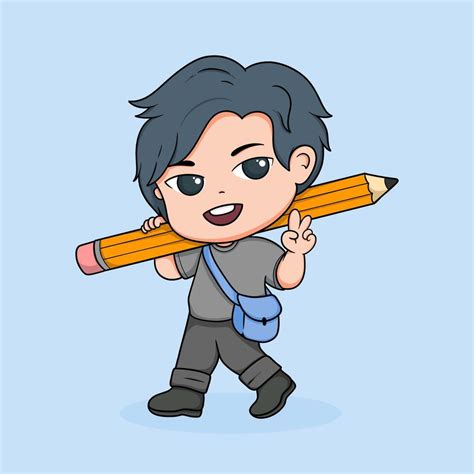 Playful And Adorable Chibi School Boy Cartoon 55603111 Vector Art At