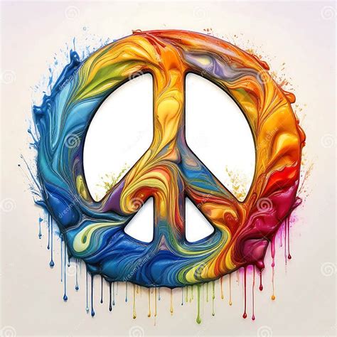 Bright Abstract Peace Sign With Dripping Paint In Vivid Colors
