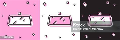 분홍색과 흰색 검은 색 배경에 격리 된 자동차 거울 아이콘을 설정합니다 벡터 차에 대한 스톡 벡터 아트 및 기타 이미지 차 후면 개념 Istock
