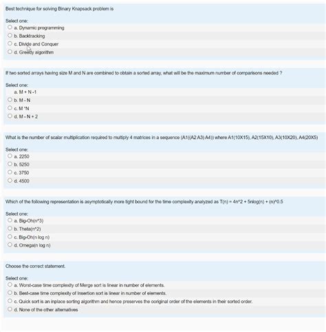 Solved Best Technique For Solving Binary Knapsack Problem Is