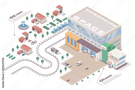 Coworking Space Concept 3d Isometric Web Infographic Workflow Process Infrastructure Map With