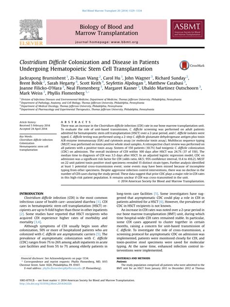 Pdf Clostridium Difficile Colonization And Disease In Patients Undergoing Hematopoietic Stem