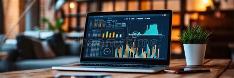 Professional Workspace With A Laptop Displaying Business Analytics
