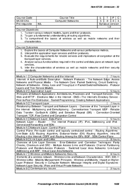 mcse505l computer networks th 1 course code course title l t p c mcse505l computer networks 3