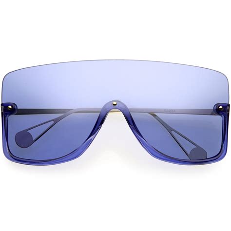 Semi Rimless Oversize Rimless Monolens Color Tinted Shield Sunglasses