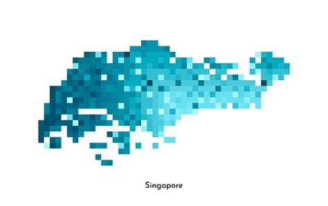 싱가포르지도의 단순한 얼음 같은 파란색 모양으로 벡터 격리 된 기하학적 일러스트레이션 Nft 템플릿의 픽셀 아트 스타일입니다 그라디언트 텍스처가 있는 점선 로고 0명에 대한