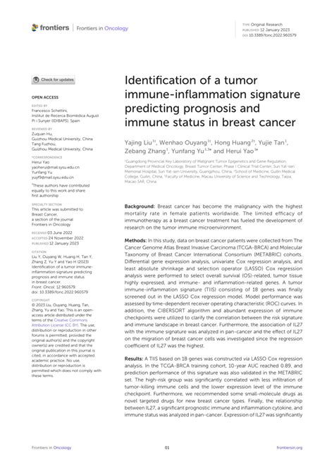 Pdf Identification Of A Tumor Immune Inflammation Signature Predicting Prognosis And Immune