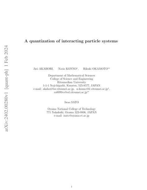 Pdf A Quantization Of Interacting Particle Systems