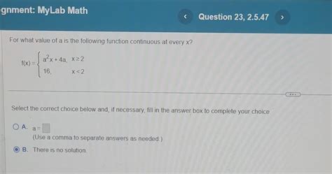 Solved For What Value Of A Is The Following Function