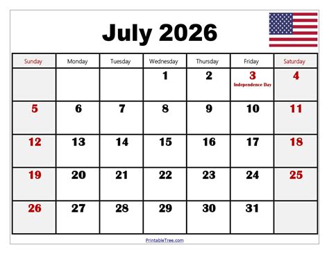 July 2026 Printable Calendar With Holidays 2026