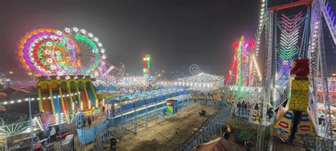 Beautiful Indian Festival Mela Night Lighting On A Ground In Dian