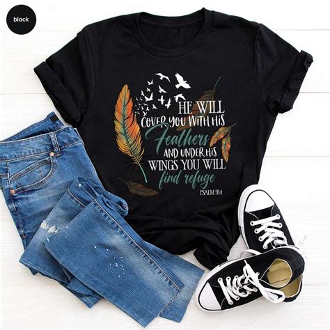 Bible Verse Shirt Christian Graphic Tees For Women He Will Cover You