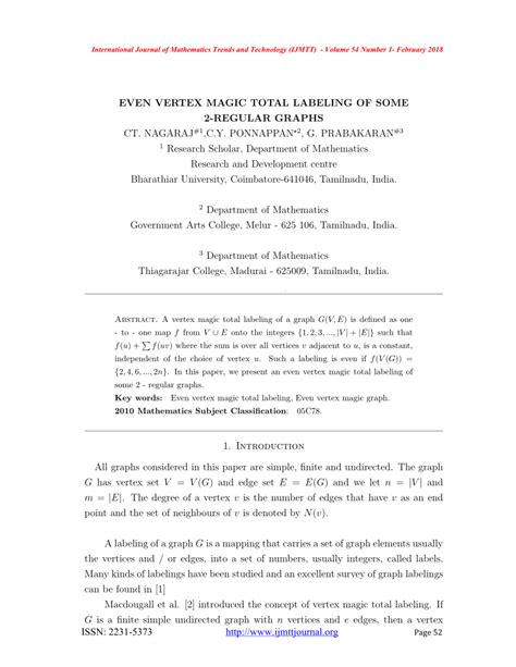 Pdf Even Vertex Magic Total Labeling Of Some 2 Regular Graphs