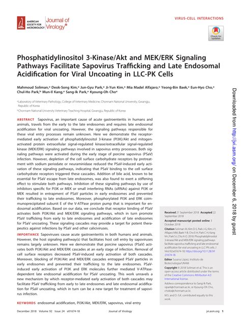 Pdf Pi3kakt And Mekerk Signaling Pathways Facilitate Sapovirus