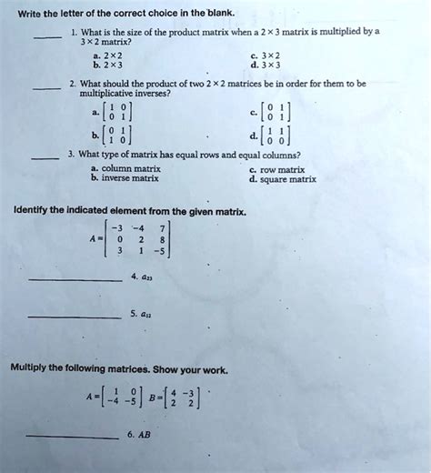 write the letter of the correct choice in the blank what is the size