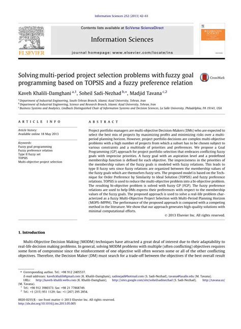 Pdf Solving Multi Period Project Selection Problems With Fuzzy Dokumentips