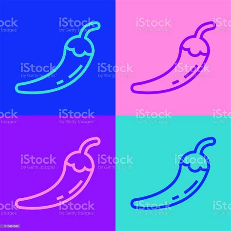 팝 아트 라인 핫 칠리 페퍼 포드 아이콘 색상 배경에 고립 식료품 요리 제품 조미료 및 향신료 패키지 요리 책 디자인 벡터 아이콘에 대한 스톡 벡터 아트 및 기타 이미지