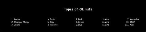 Html How Do I Make Different Types Of Ol Horizontally In One Line