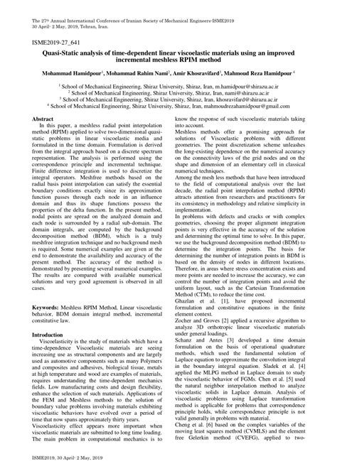 Pdf Quasi Static Analysis Of Time Dependent Linear Viscoelastic Materials Using An Improved