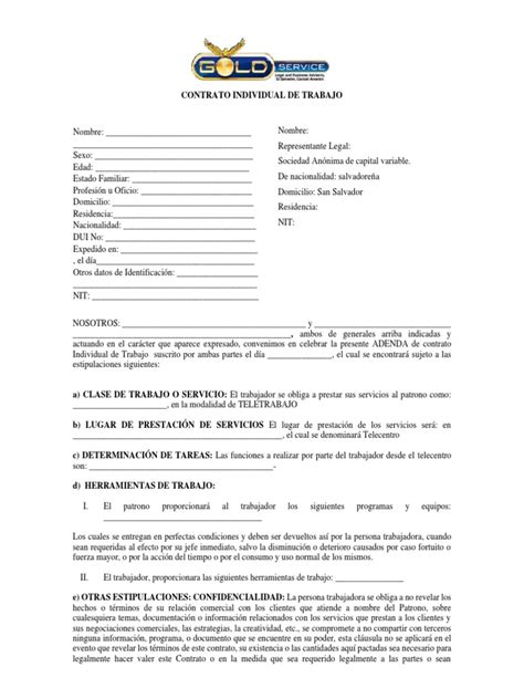 Modelo De Adenda De Teletrabajo Para Contrato Individual De Trabajo Pdf Business