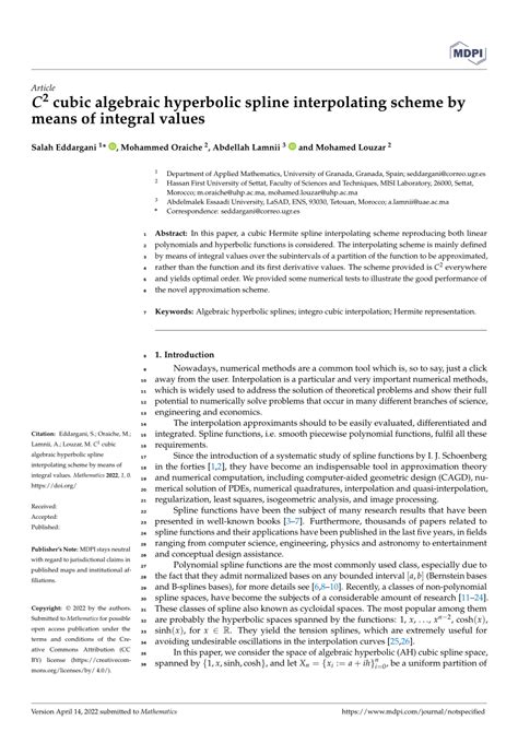 Pdf C2 Cubic Algebraic Hyperbolic Spline Interpolating Scheme By Means Of Integral Values