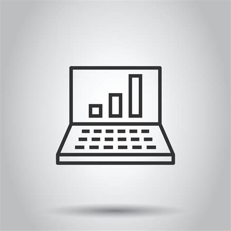 Laptop Chart Icon In Flat Style Seo Data Vector Illustration On White