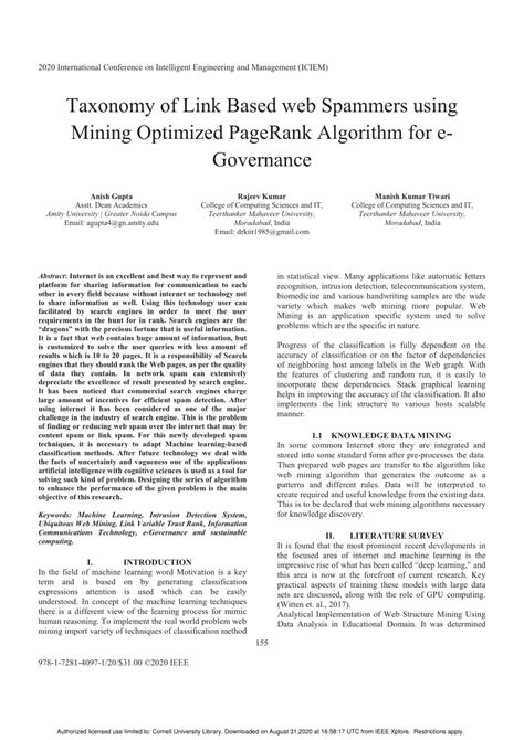 pdf taxonomy of link based web spammers using mining optimized pagerank algorithm for e governance