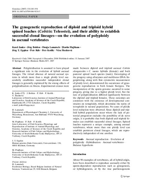 Pdf The Gynogenetic Reproduction Of Diploid And Triploid Hybrid Spined Loaches Cobitis