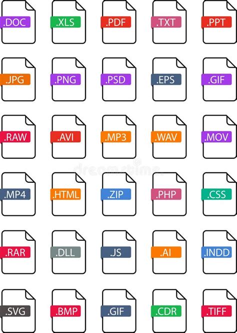 file format icons set format for texts vector images videos pdf