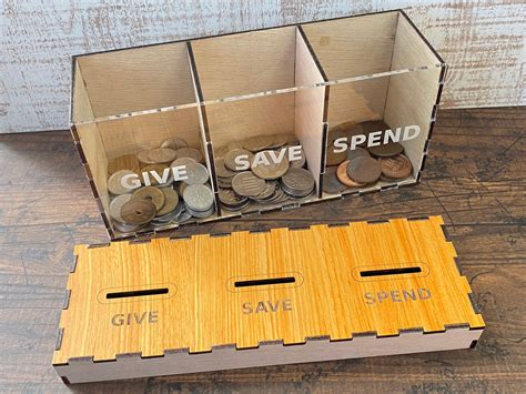 Give Save Spend Coin Bank With Lid Svg Eps Vector Image For Cnc