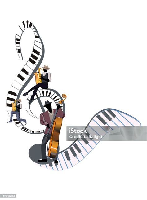 고음 클레프와 음악 웨이브 피아노 노트가있는 추상적 인 음악 디자인 재즈에 대한 스톡 벡터 아트 및 기타 이미지 재즈
