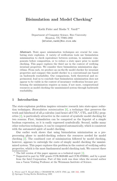 Pdf Bisimulation And Model Checking