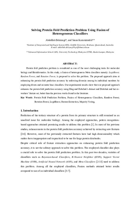 Pdf Solving Protein Fold Prediction Problem Using Fusion Of Heterogeneous Classifiers