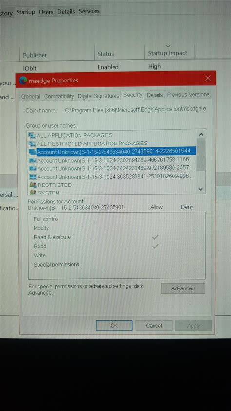Edge Properties Security Tab Anybody Know What The Unknown Account