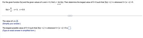 Solved For The Given Function F X And The Given Values Of C Chegg