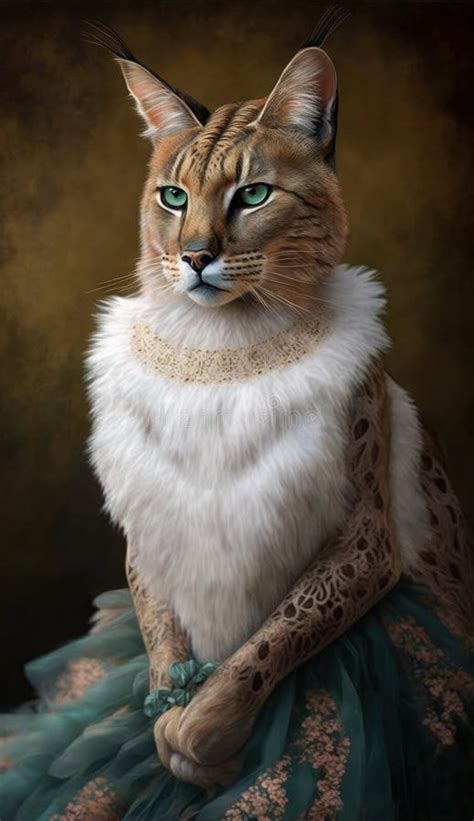Photo Shoot Of A Beautiful Cute And Adorable Humanoid Bobcat In Stunning Wedding Dress
