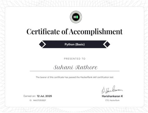 Python Coding Hackerrank Learning Programming Suhani Rathore