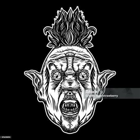 무서운 광대 서커스 공포 영화 캐릭터의 머리 개념 화가 미친 조 커 머리 공포와 미친 미치광이의 앞 얼굴을 웃 고 있다 악마 캐릭터를 미소입니다 Blackwork 성인 육체